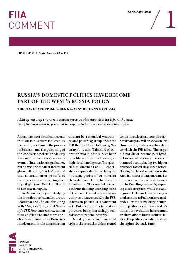 Russia’s domestic politics became part of West’s Russia policy | FIIA